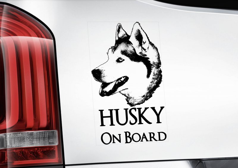 Siberian husky (text: Husky) bildekal V1 svart - on board